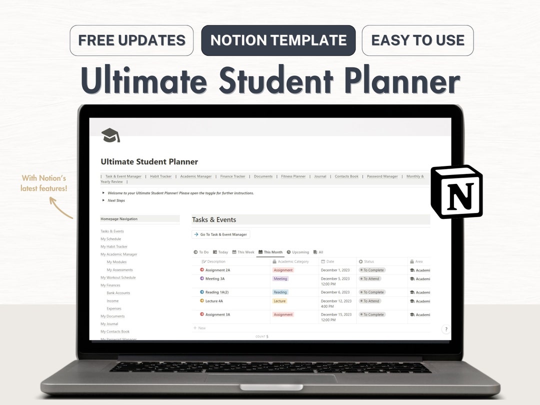 Notion Template Student Planner All in One Notion Planner, Notion ...