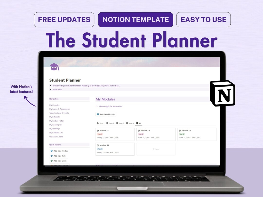 Notion Template Student Planner Aesthetic, Notion University Planner ...