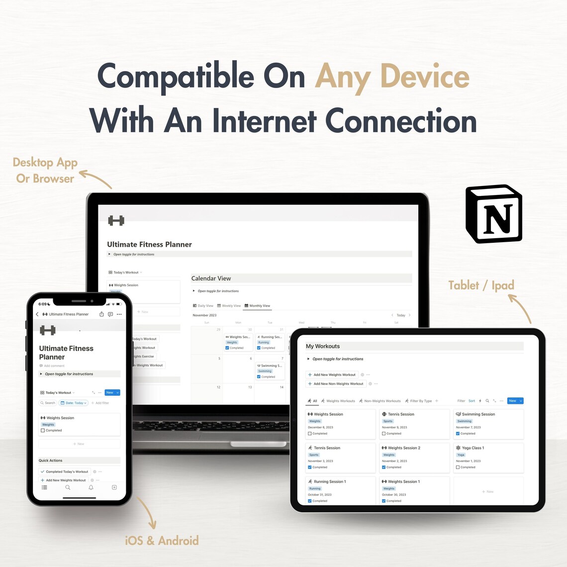 Notion Template Fitness Planner, Notion Fitness Tracker Workout Planner ...