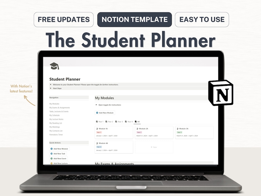 Notion Template Student Planner, Student Digital Planner, Minimal ...