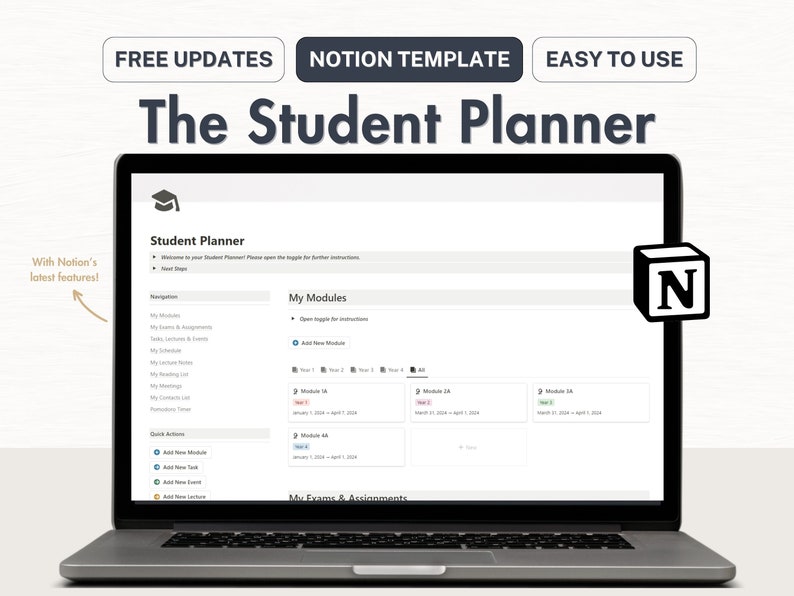 Notion Template Student Planner, Student Digital Planner, Minimal ...