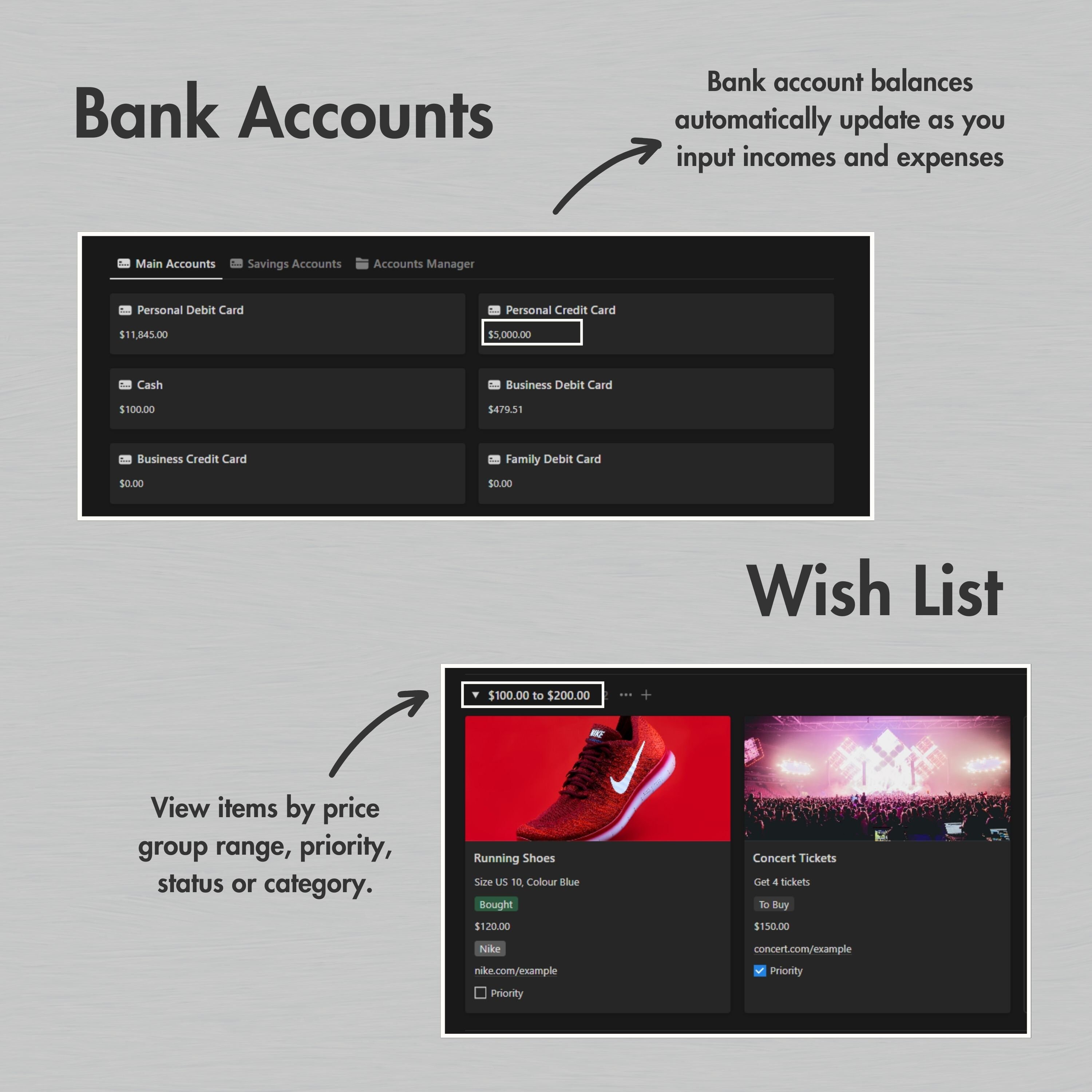Notion Template Personal Finance Tracker Budget Tracker, Dark Mode Notion Income and Expense ...