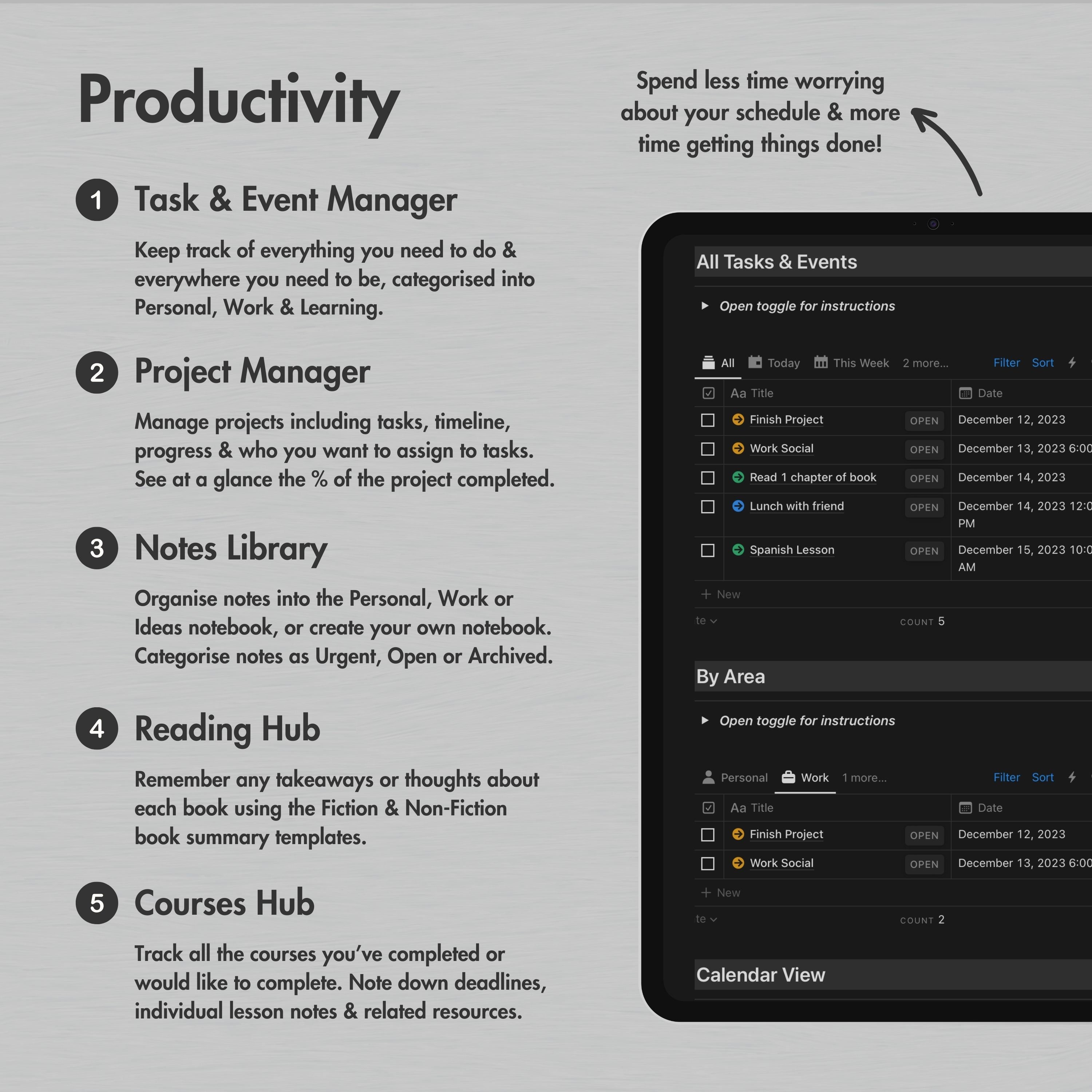 Notion Template Ultimate Life Planner All in One Notion Planner, Dark ...
