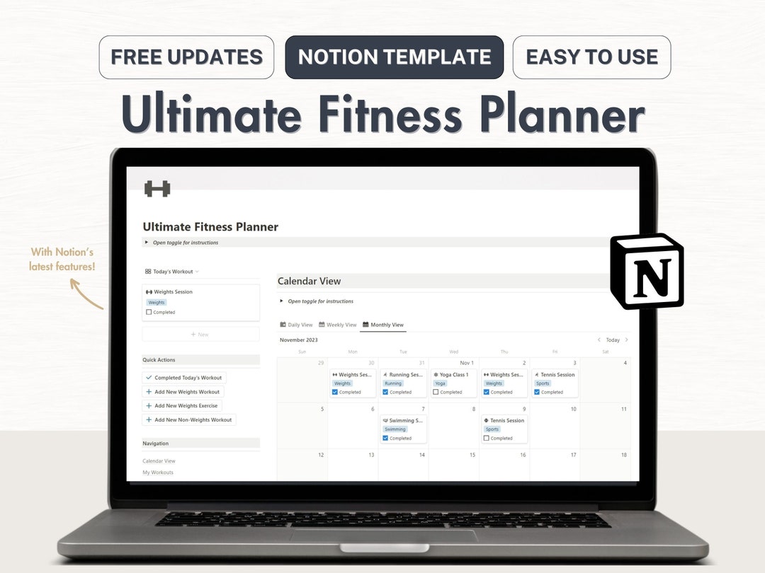 Notion Template Fitness Planner, Notion Fitness Tracker Workout Planner ...