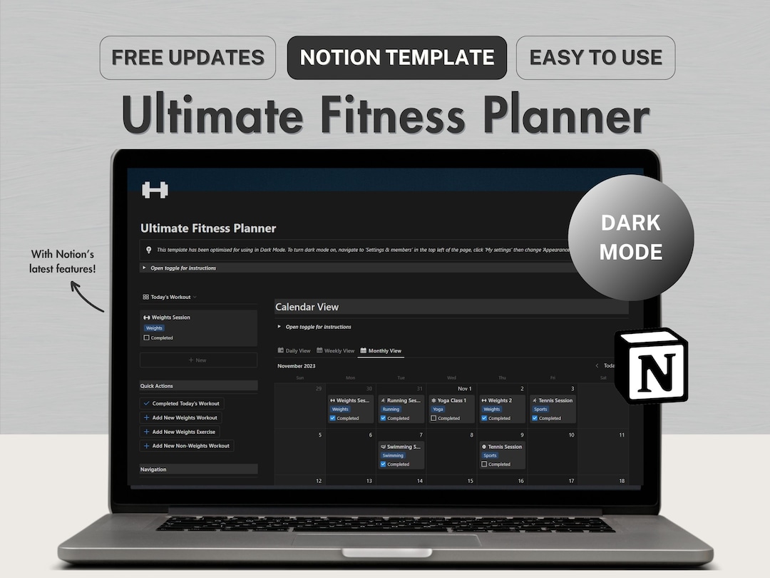 Notion Template Fitness Planner, Notion Workout Planner Fitness Tracker ...