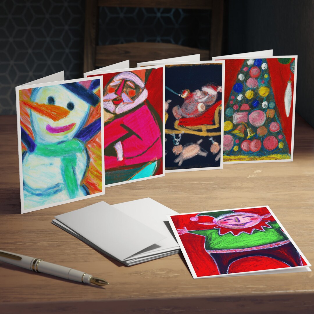 Santa's Christmas Greeting Cards 5-pack - Etsy
