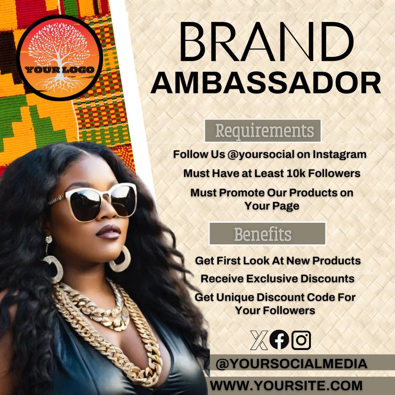 DIY Brand Ambassador Social Media Flyer, Canva Template, African Print ...