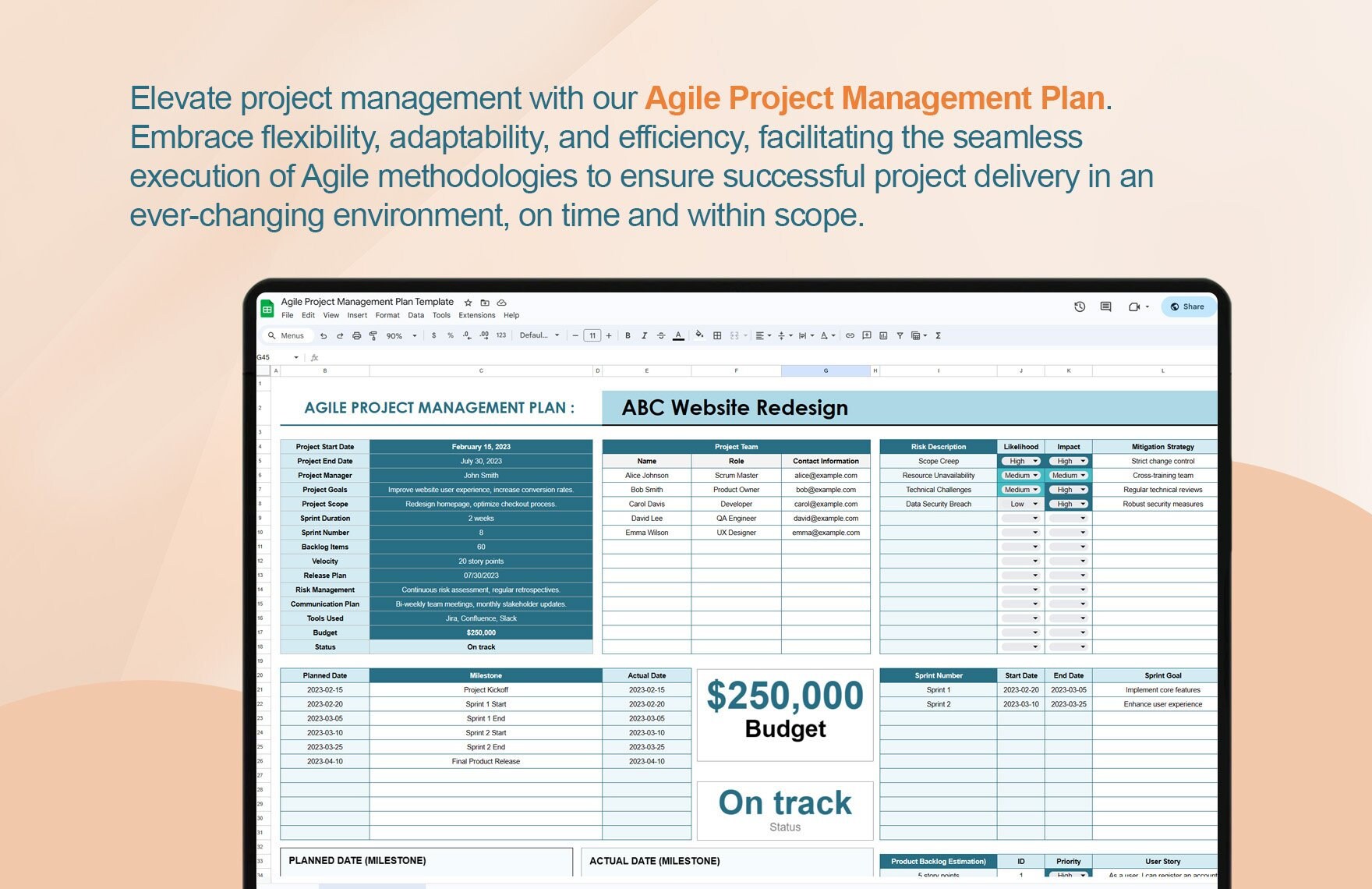 Agile Project Management Plan Template for Excel - Etsy