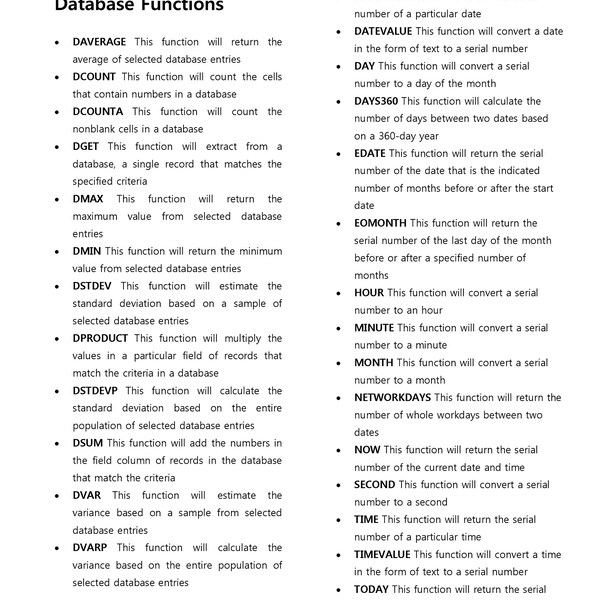 Excel Cheat Sheet Formulas Etsy