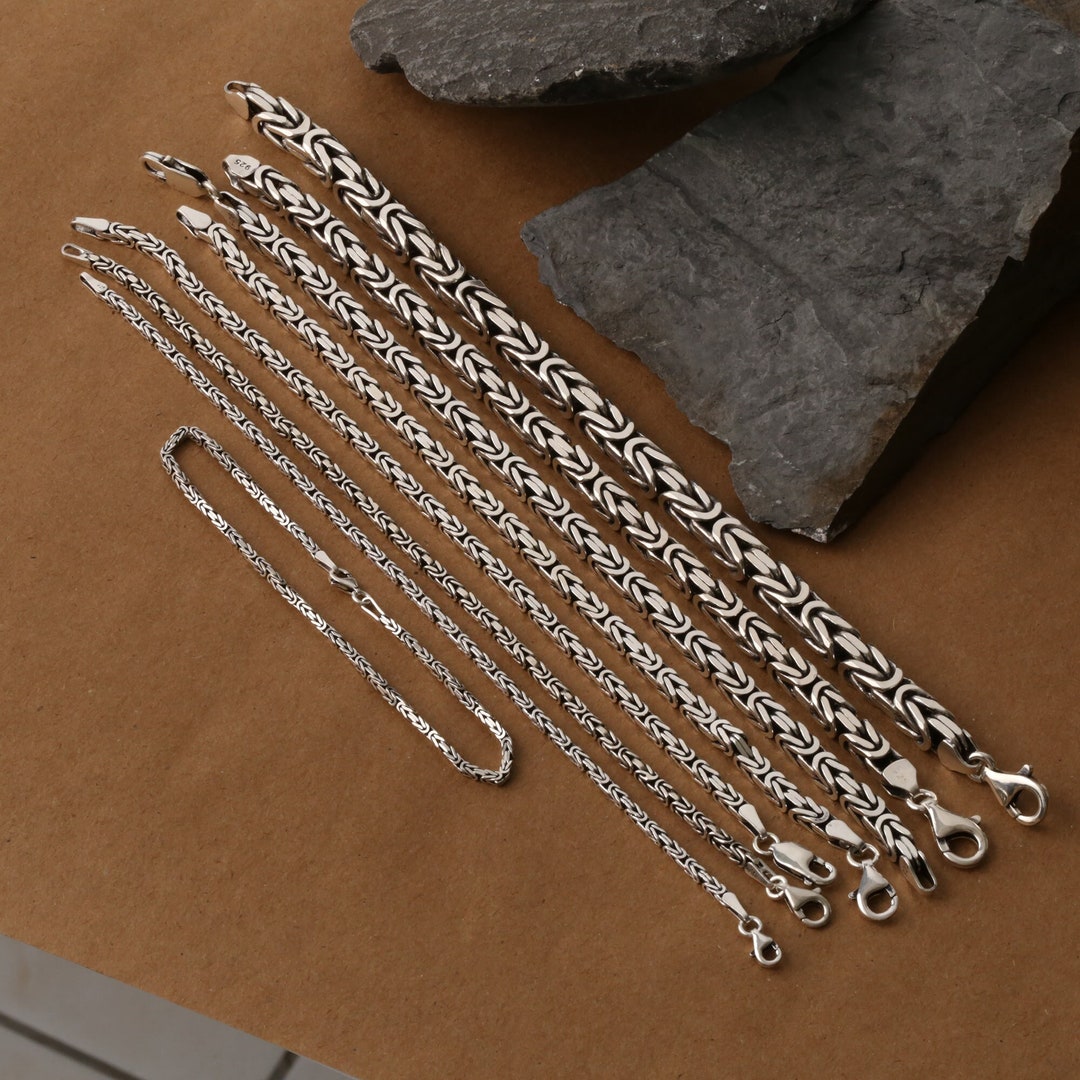 Solid Silver Byzantine Bracelet, Square Byzantine Bracelet for Mens ...