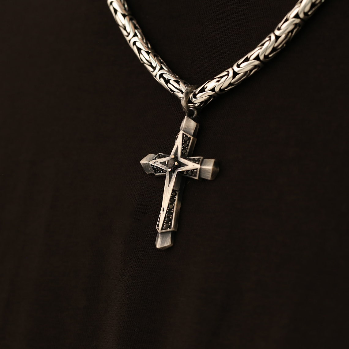 925 Silver Oxidized Men Cross Necklace With Black Zircon Stones ,cross ...