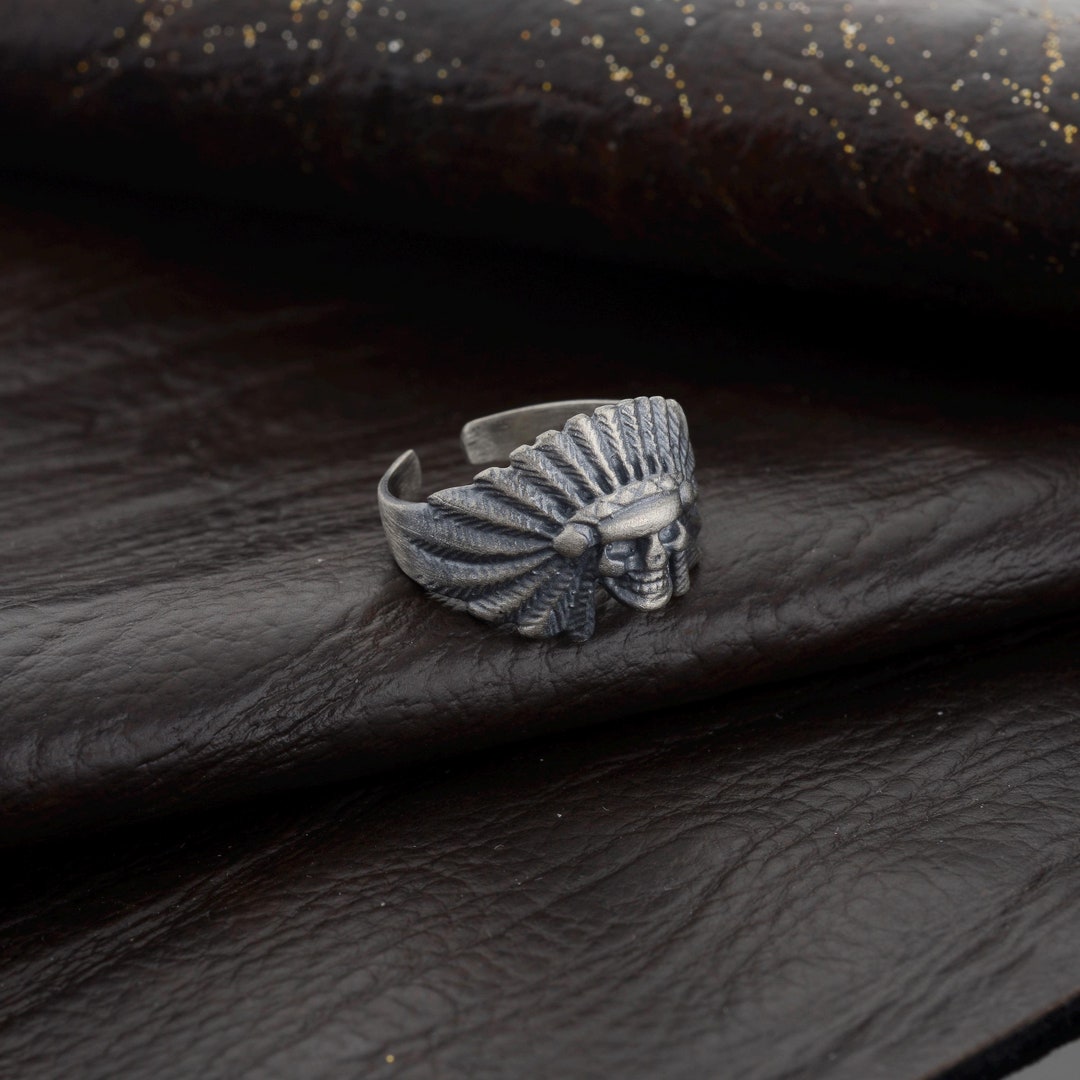 Silver American İndian Chief Head Ring , Native Amerikan Chief Men's ...