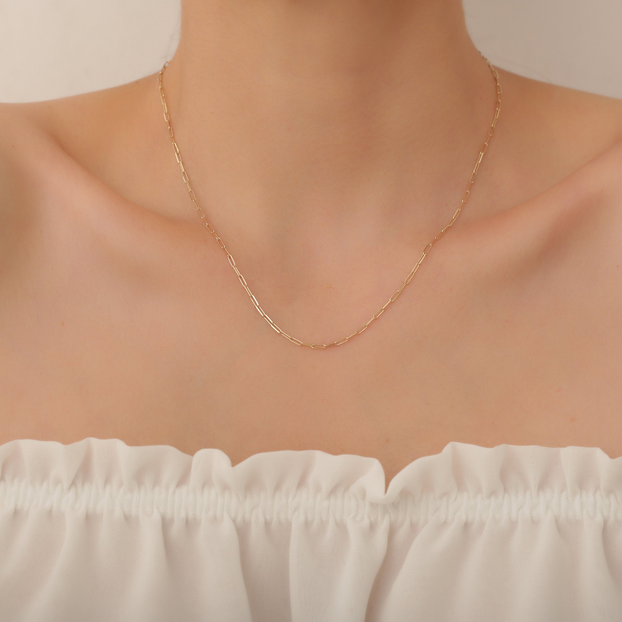 14k Gold Paperclip Chain Necklace, Silver Gold Filled Paperclip Choker ...