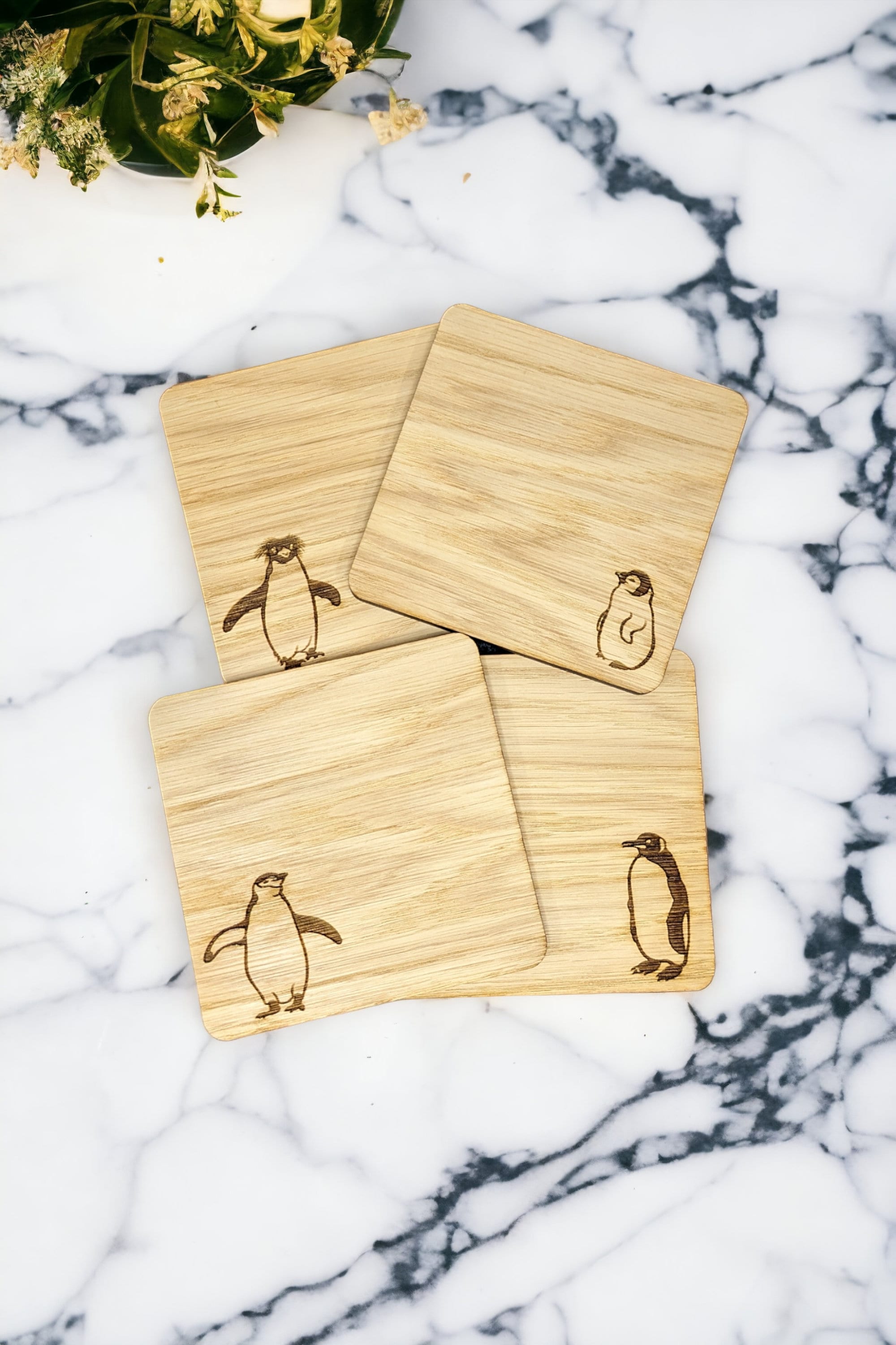 Wooden Penguin Coaster Set Coffee Table Drinks Coaster Oak Wine Coaster ...