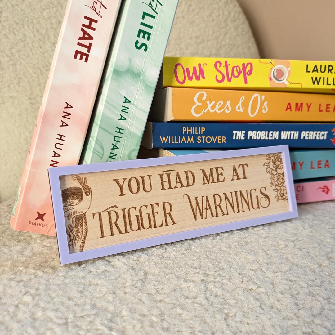 Trigger Warnings Bookshelf Sign Cute Pastel Library Sign Gift for Her ...