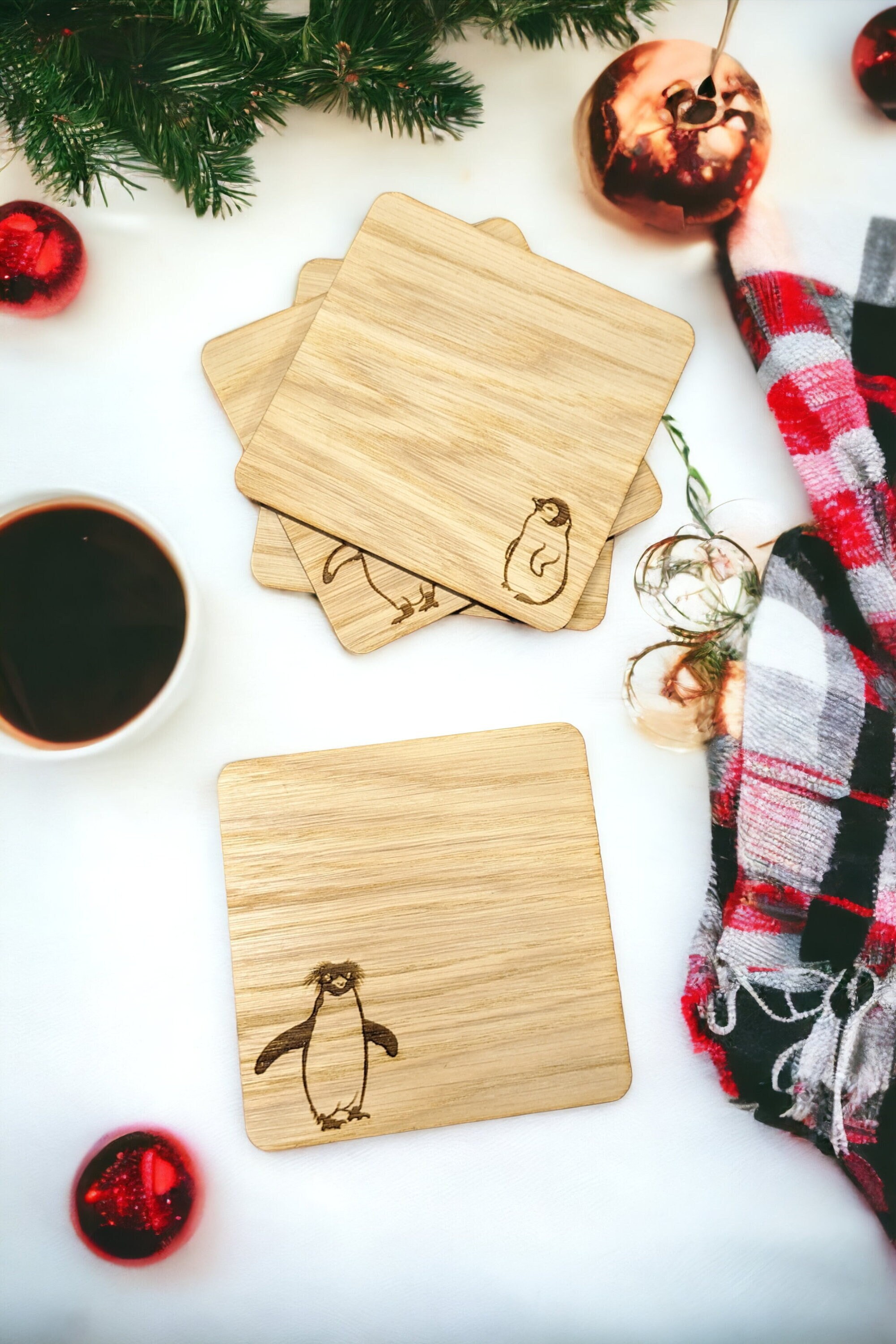 Wooden Penguin Coaster Set Coffee Table Drinks Coaster Oak Wine Coaster ...