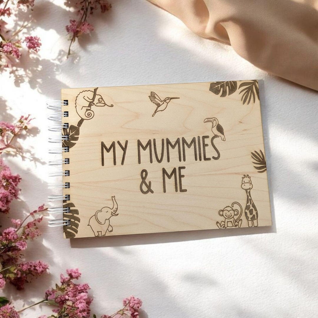 My Mummies and Me Photo Album Wooden Baby Memory Book Jungle Themed ...