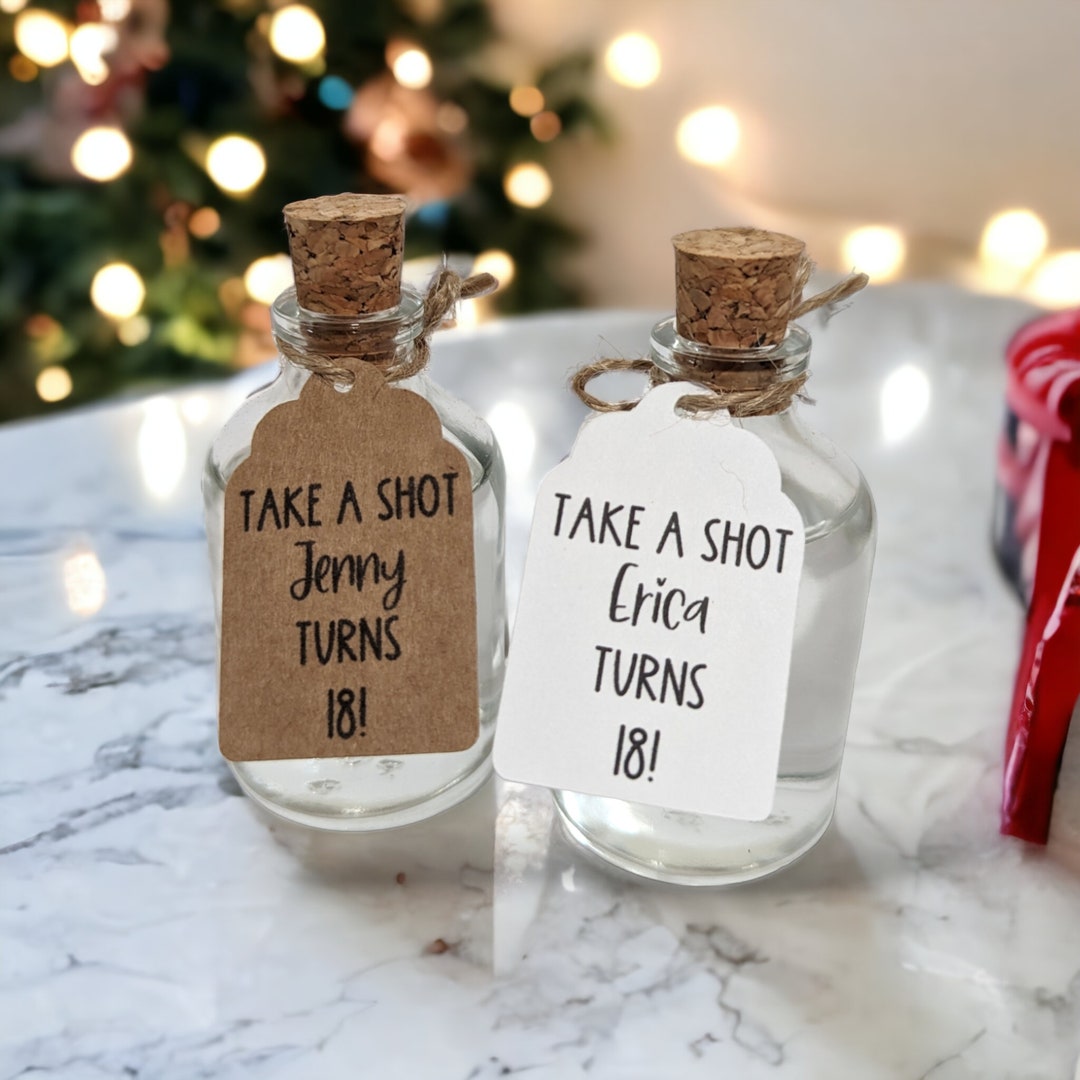 Personalised Birthday Shot Favours Take a Shot 50ml Glass Bottles ...