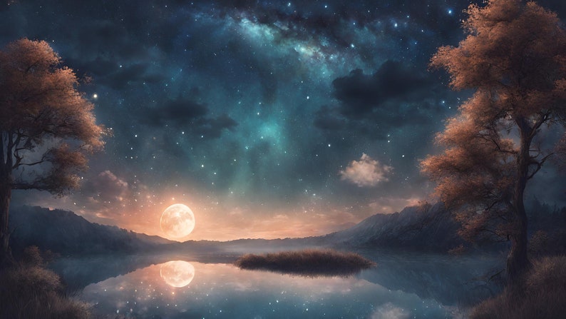 6 Night Sky Woodland Forest Moon Nature Digital Artwork Bundle, Sky Art ...