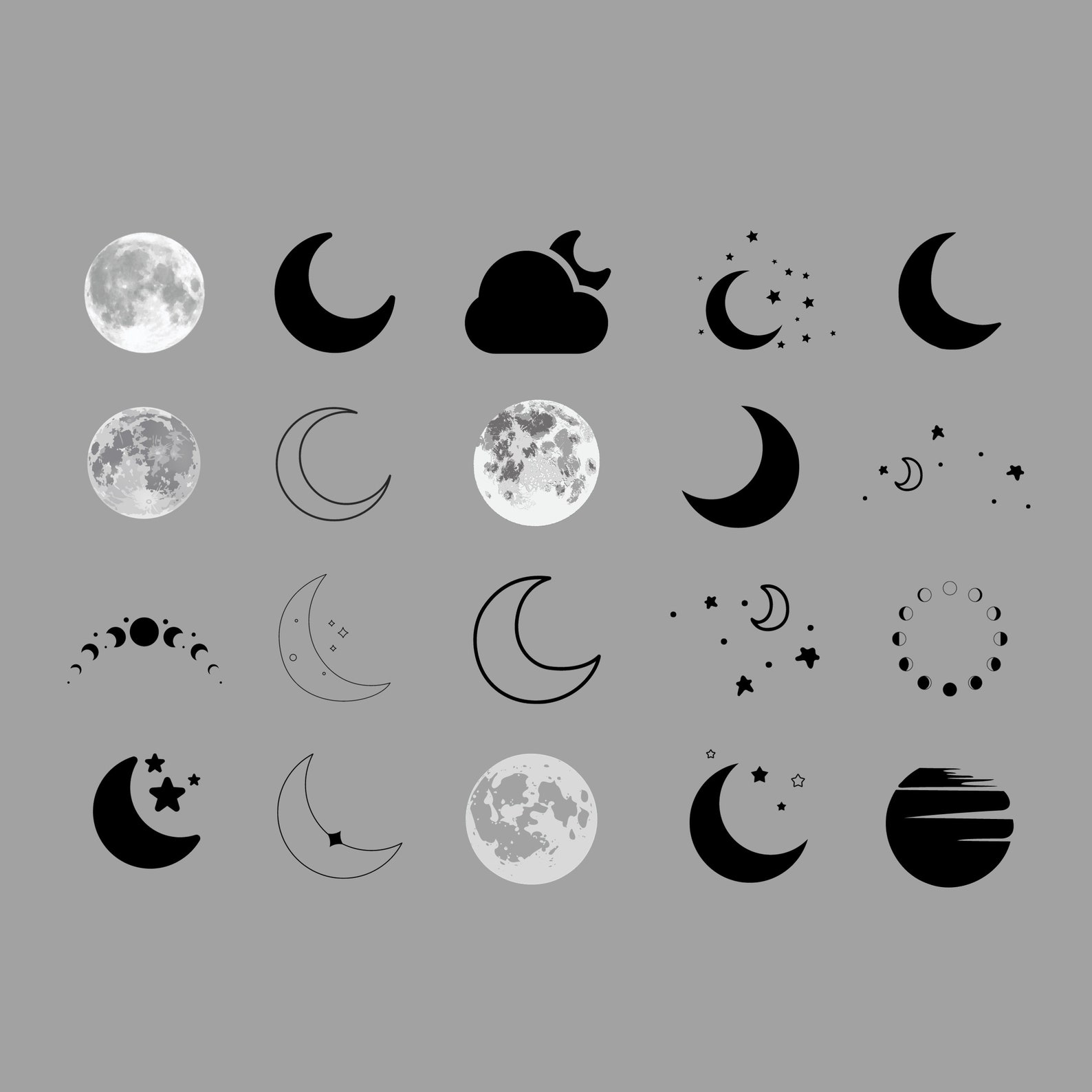 20 Moon Celestial Design Bundle, Moons Clip Art, Moon Designs, Cut ...