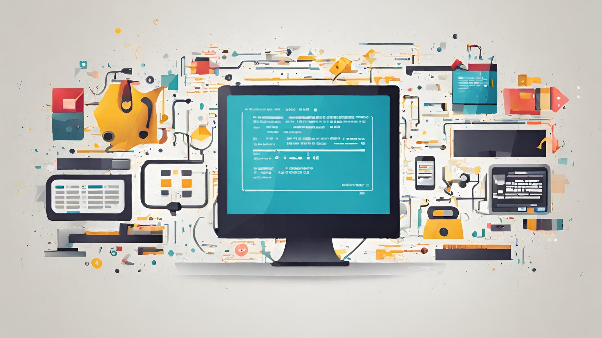 6 Vibrant Watercolour Computer Science Monitor Digital Artwork Bundle ...