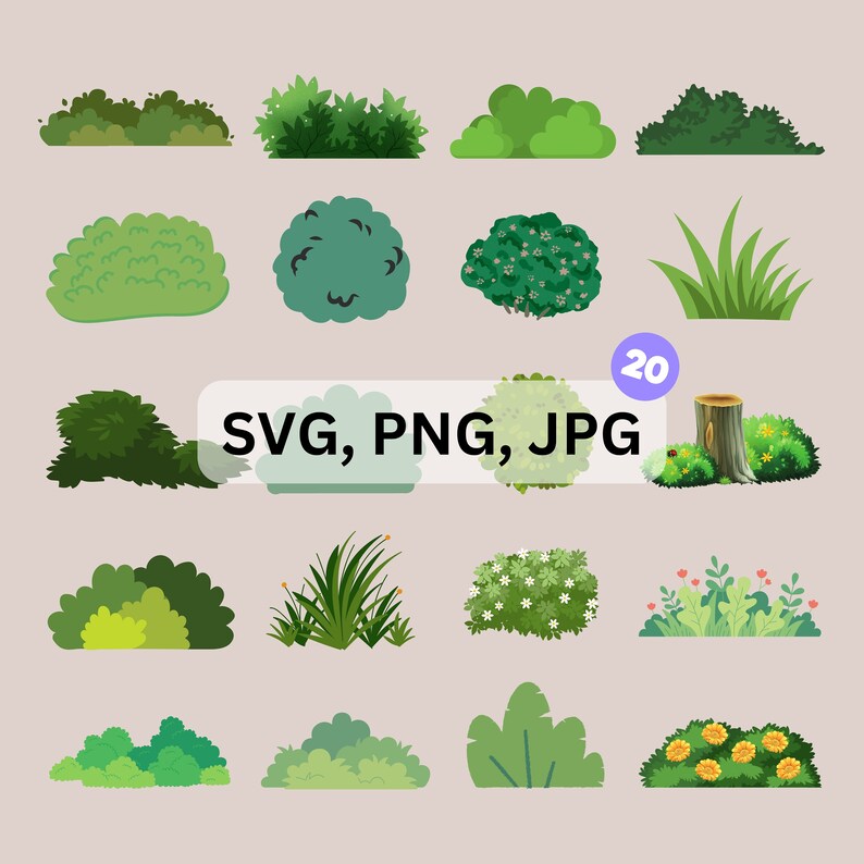 20 Lush Bush & Foliage Bundle | High-res 5000x5000px for Print, POD ...