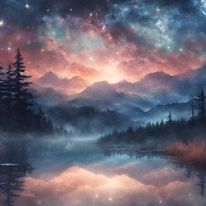 6 Night Sky Woodland Forest Moon Nature Digital Artwork Bundle, Sky Art ...