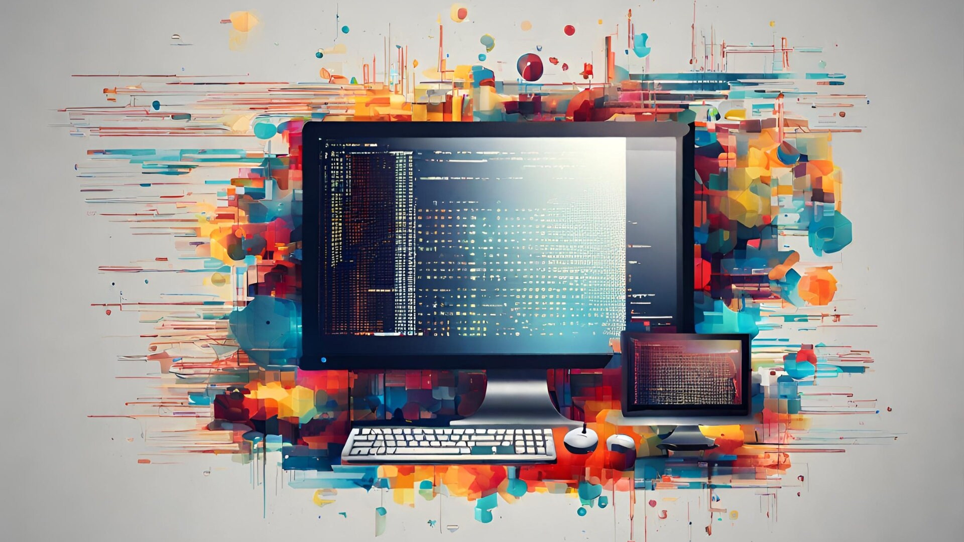 6 Vibrant Watercolour Computer Science Monitor Digital Artwork Bundle, Coding Art, Porgramming ...