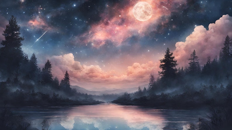 6 Night Sky Woodland Forest Moon Nature Digital Artwork Bundle, Sky Art ...