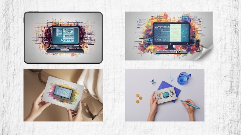 6 Vibrant Watercolour Computer Science Monitor Digital Artwork Bundle ...