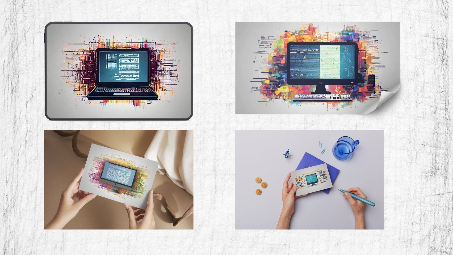 6 Vibrant Watercolour Computer Science Monitor Digital Artwork Bundle ...