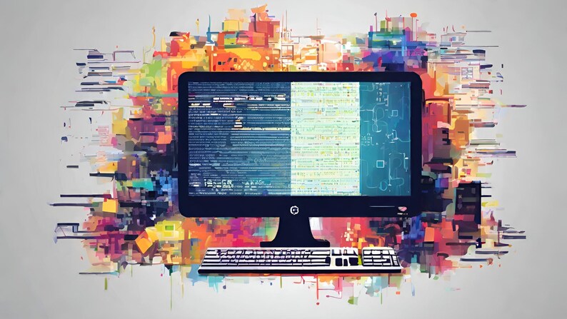 6 Vibrant Watercolour Computer Science Monitor Digital Artwork Bundle ...