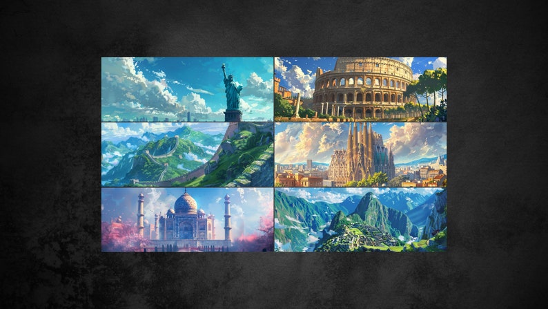 6 World Landmark Digital Artwork Bundle, Historical Art, Studio Ghibli ...