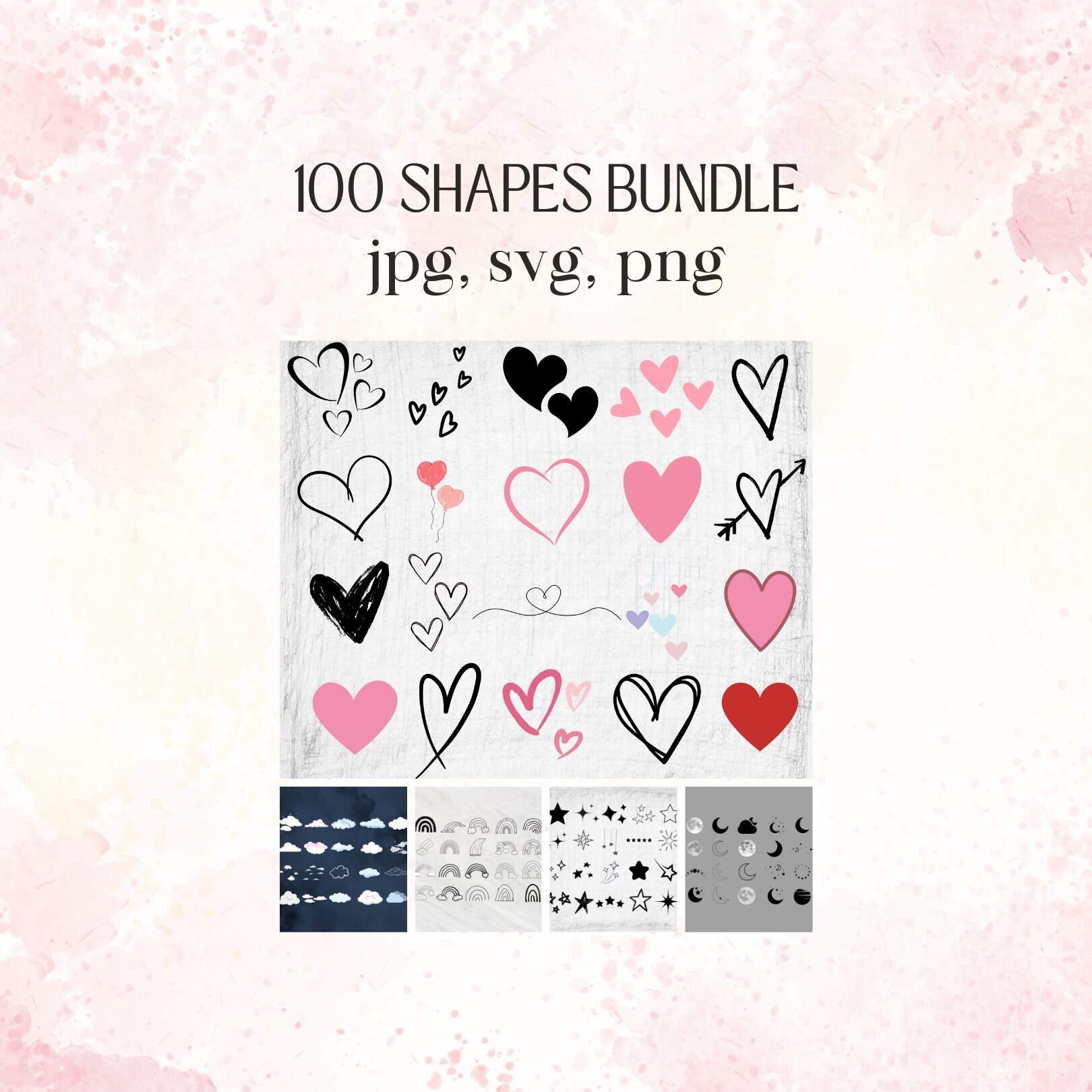 100 Shapes MEGA Bundle, Clip Art, Clouds, Moons Rainbows Hearts Stars ...