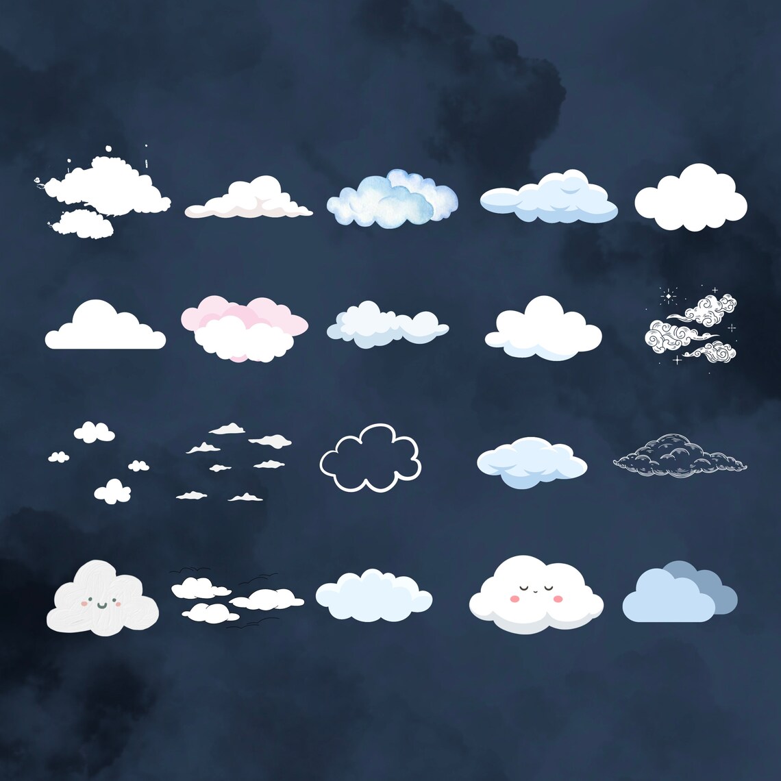 20 Clouds Sky Design Bundle, Cloud Clip Art, Cloud Designs, Cut Files ...