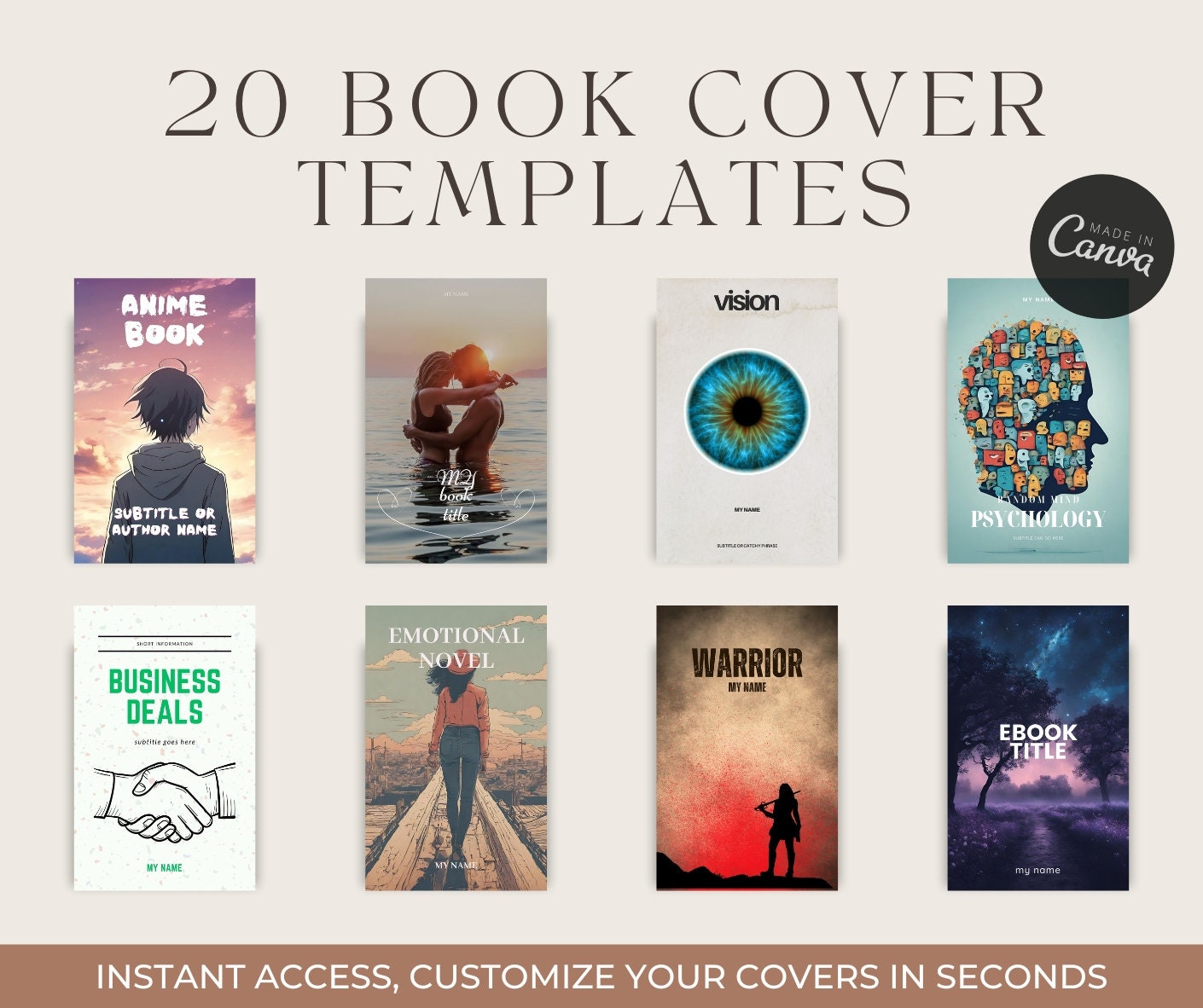 20 Book Cover Canva Templates, All Styles & Genres Easy Drag Drop Edit ...
