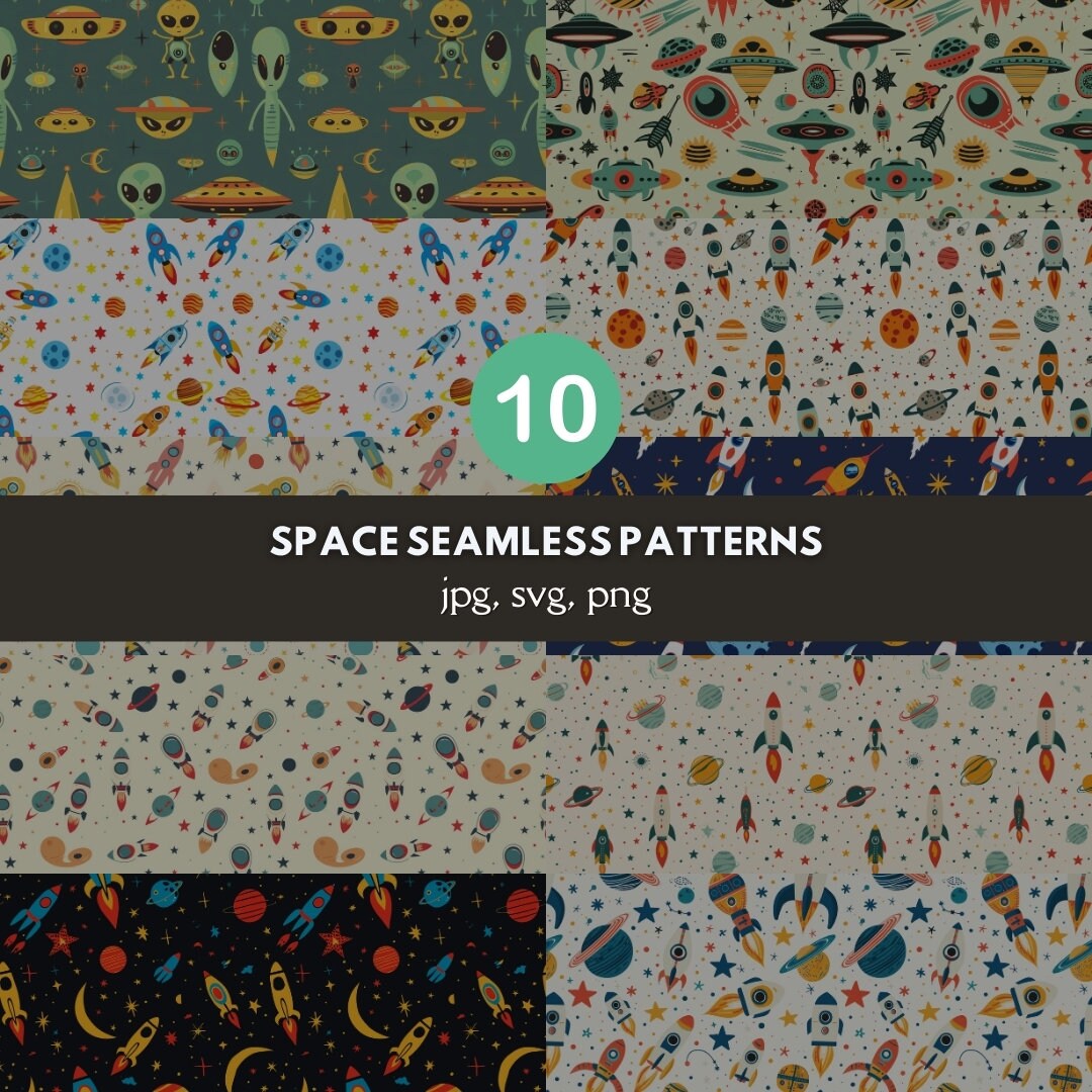 10 Seamless Space Sci Fi Patterns, High Quality, Print on Demand, JPG ...