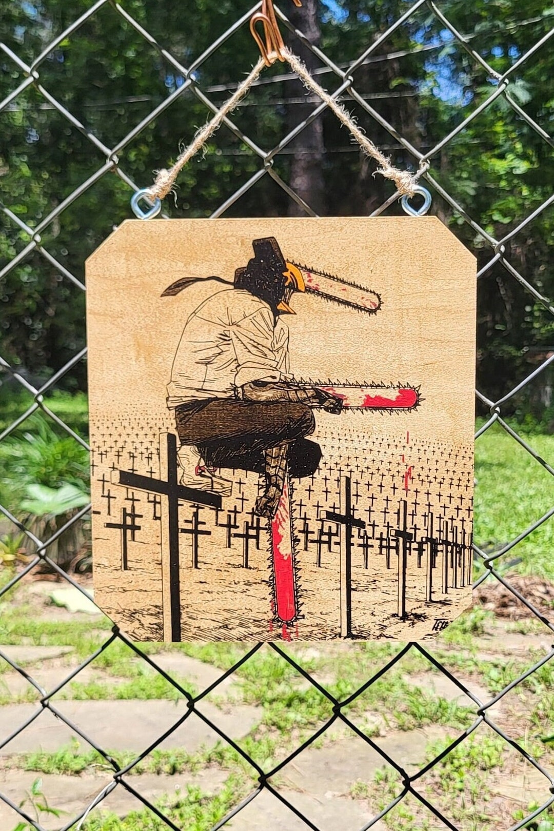 Custom Chainsaw Man Anime Laser Engraving Hand Painted Custom Wood ...