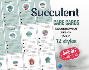 Succulent Care Card, Plant Card, Mini Care Cards, Plant Label, Care ...