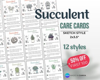 Succulent Care Card, Plant Card, Mini Care Cards, Plant Label, Care ...