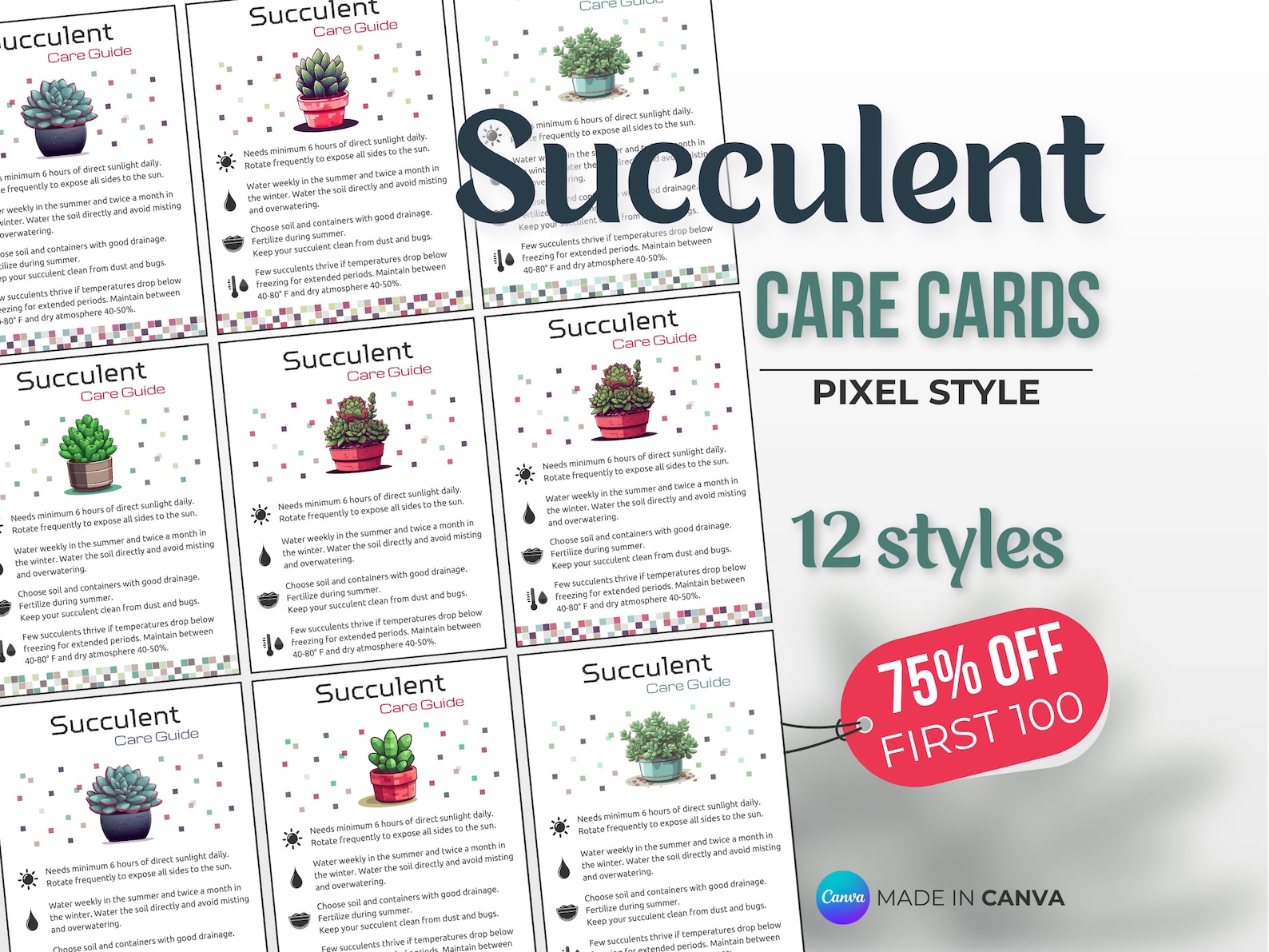 Succulent Care Card, Plant Card, Mini Care Cards, Plant Label, Care ...