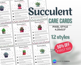 Succulent Care Card, Plant Card, Mini Care Cards, Plant Label, Care ...