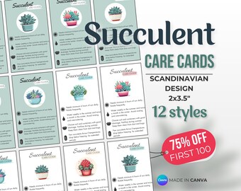 Succulent Care Card, Plant Card, Mini Care Cards, Plant Label, Care ...