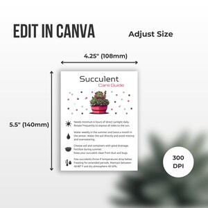 Succulent Care Card, Plant Card, Mini Care Cards, Plant Label, Care ...