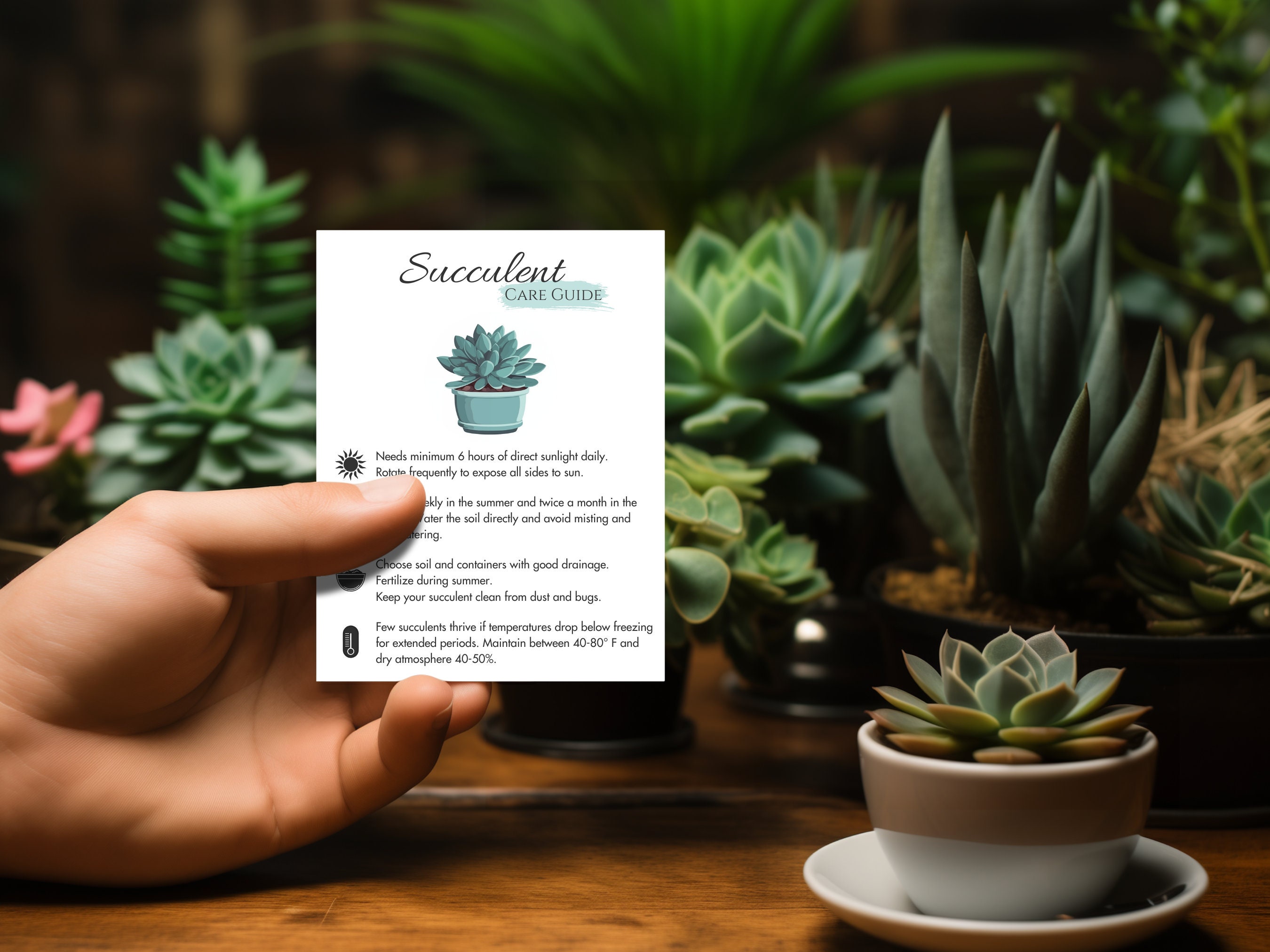 Succulent Care Card, Plant Card, Care Cards, Plant Label, Care Guide ...