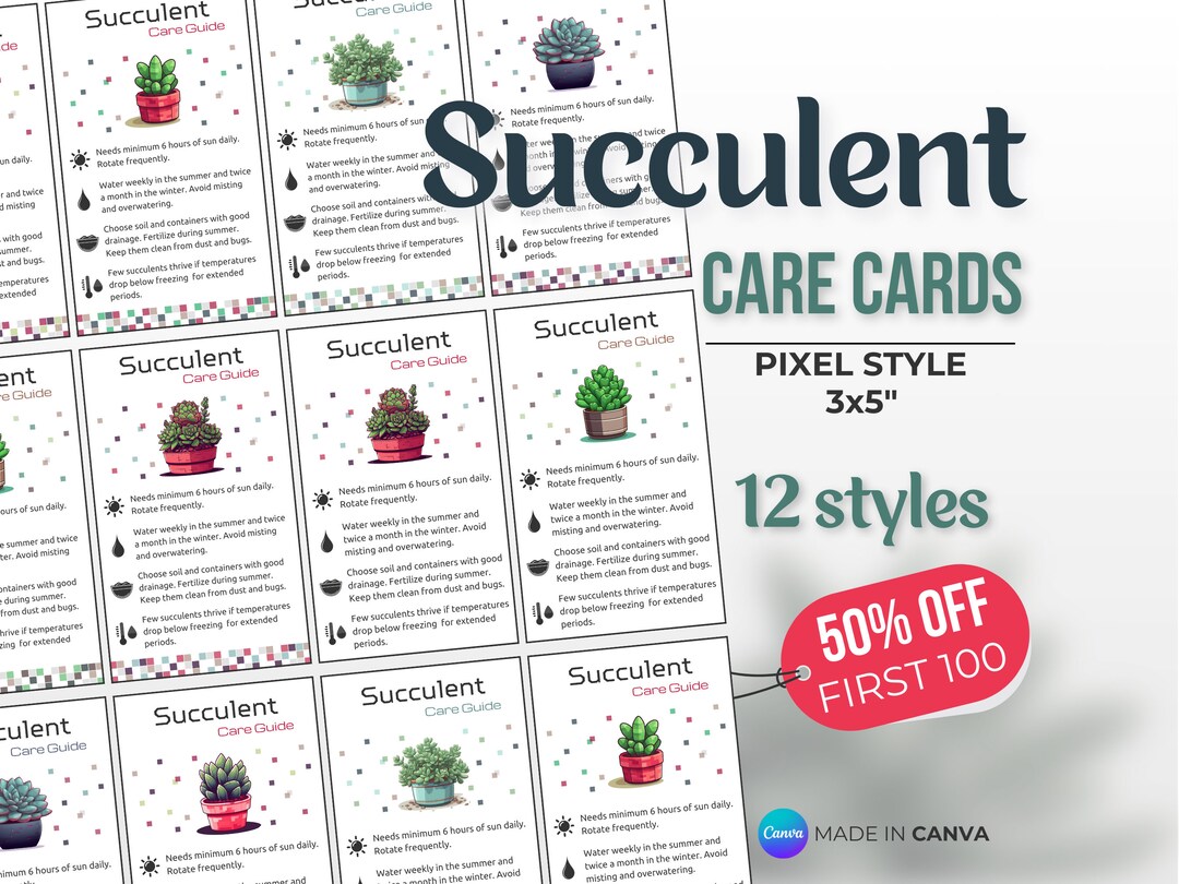 Succulent Care Card, Plant Card, Mini Care Cards, Plant Label, Care ...