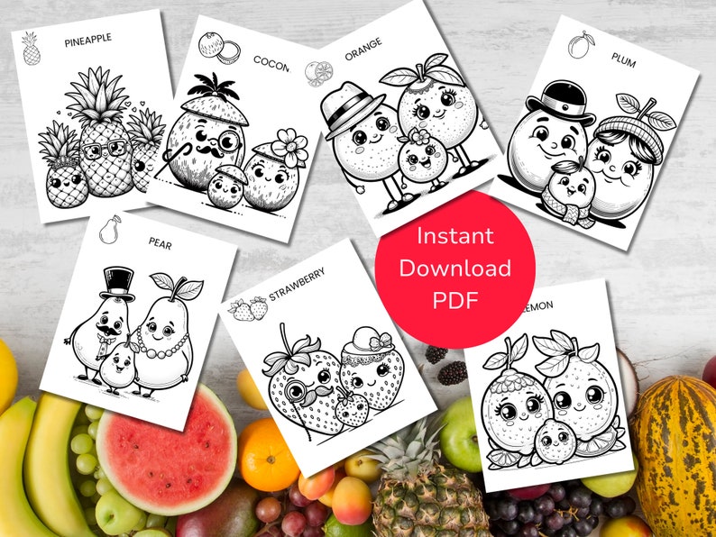 Cute Kawaii Fruit Family Coloring Pages for Toddlers and School Kids ...
