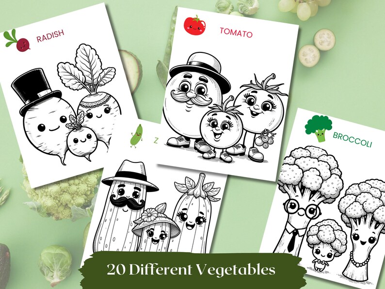 Kawaii Cute Coloring Fruits and Veggies Pages for Kids and Adults ...
