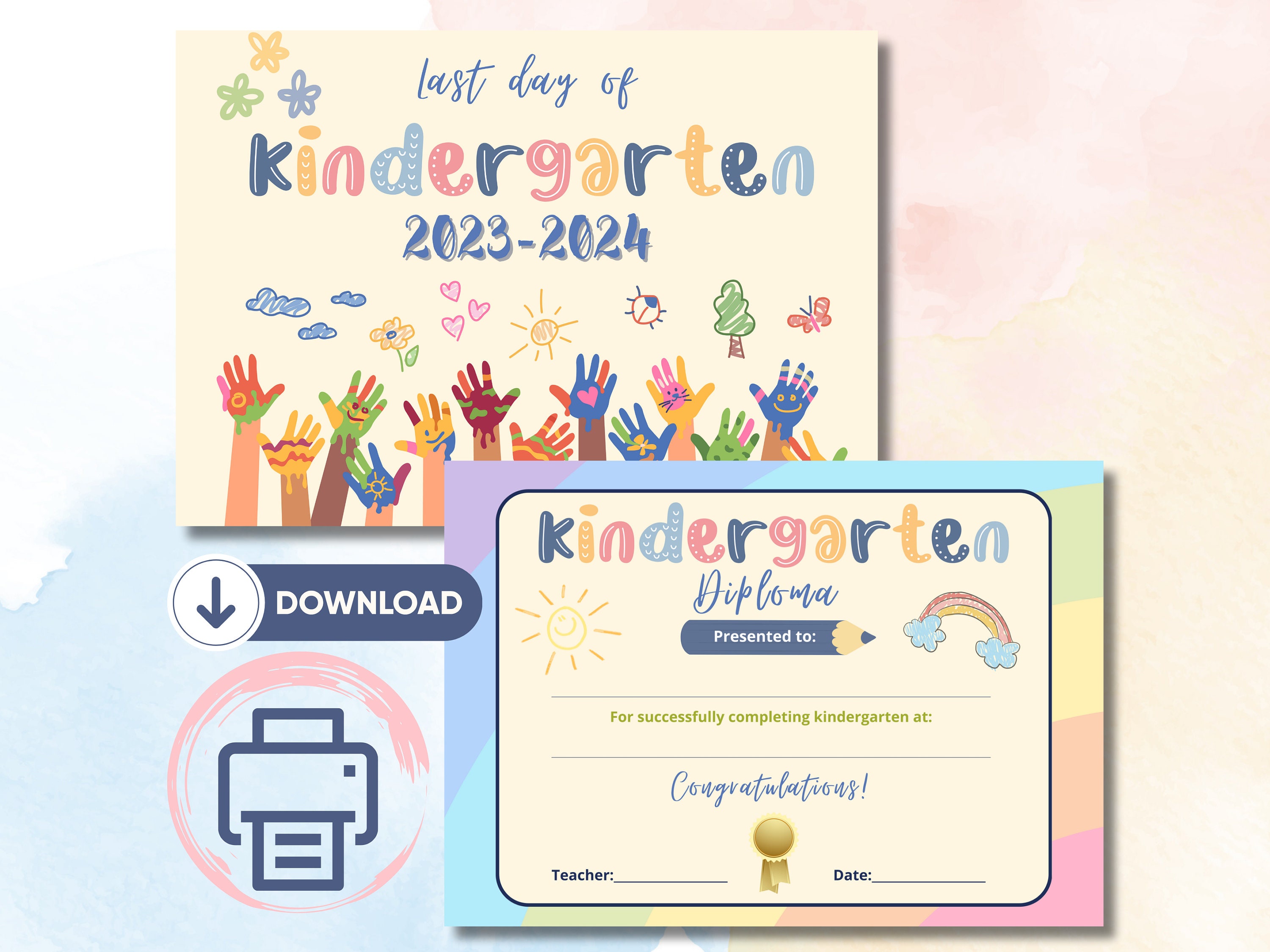 Kindergarten Graduation Bundle | Customizable Diploma and Last Day ...