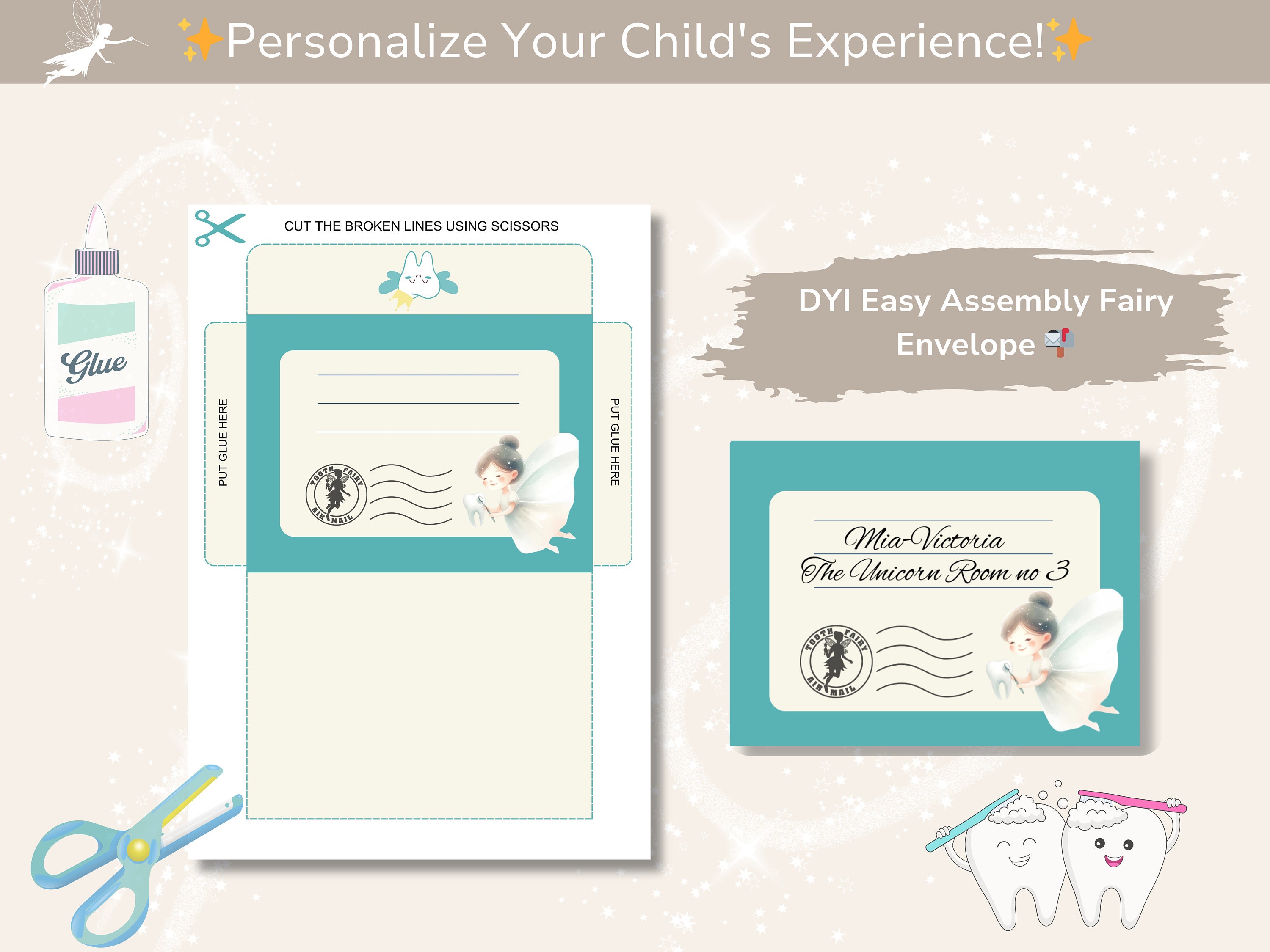 Tooth Fairy Receipt & Envelope Kit - Personalized Digital Printable for ...